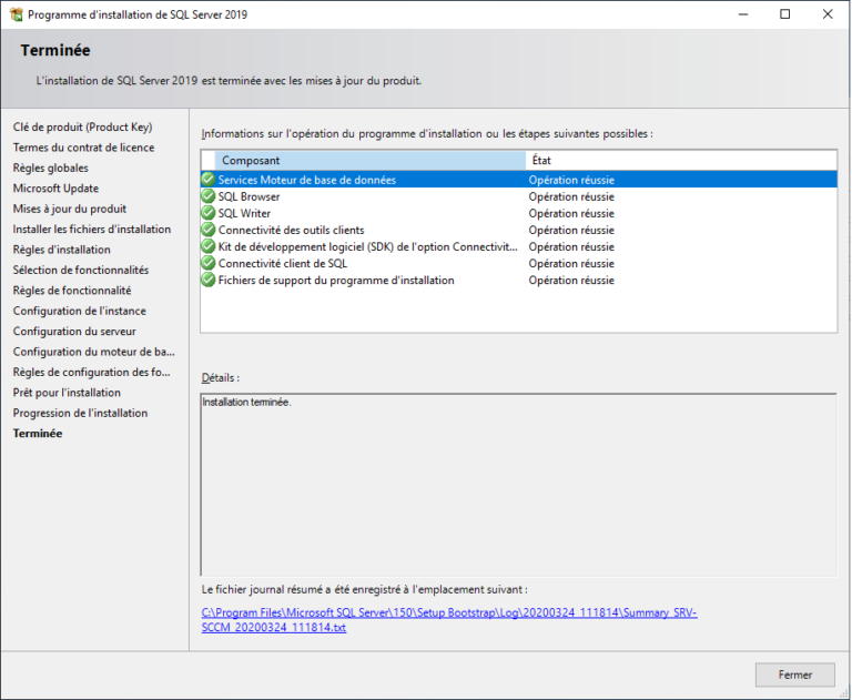 Installer SQL serveur 2019 pour SCCM