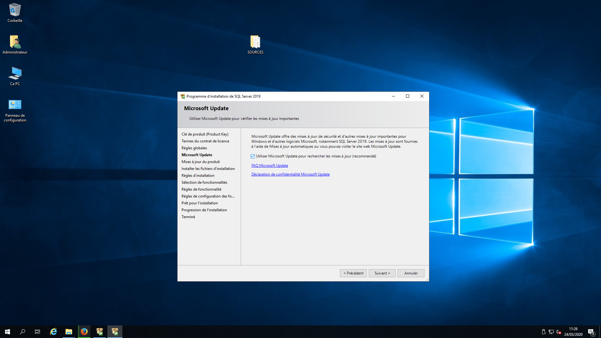Installer SQL serveur 2019 pour SCCM
