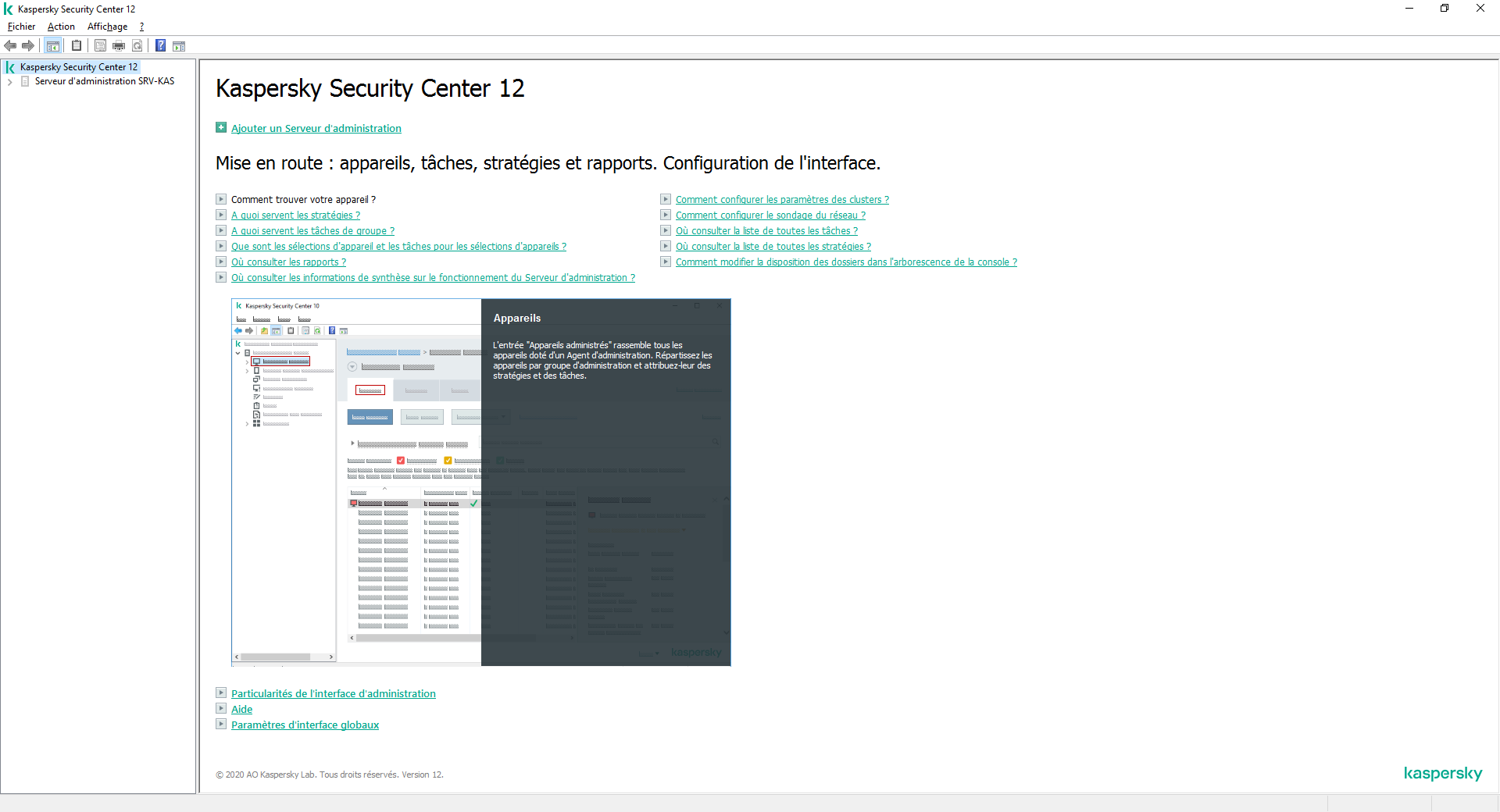Installation de la console d'administration Kaspersky SECURITY CENTER 12