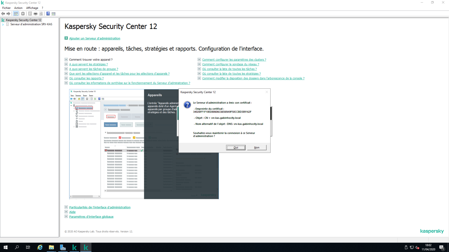 Installation de la console d'administration Kaspersky SECURITY CENTER 12