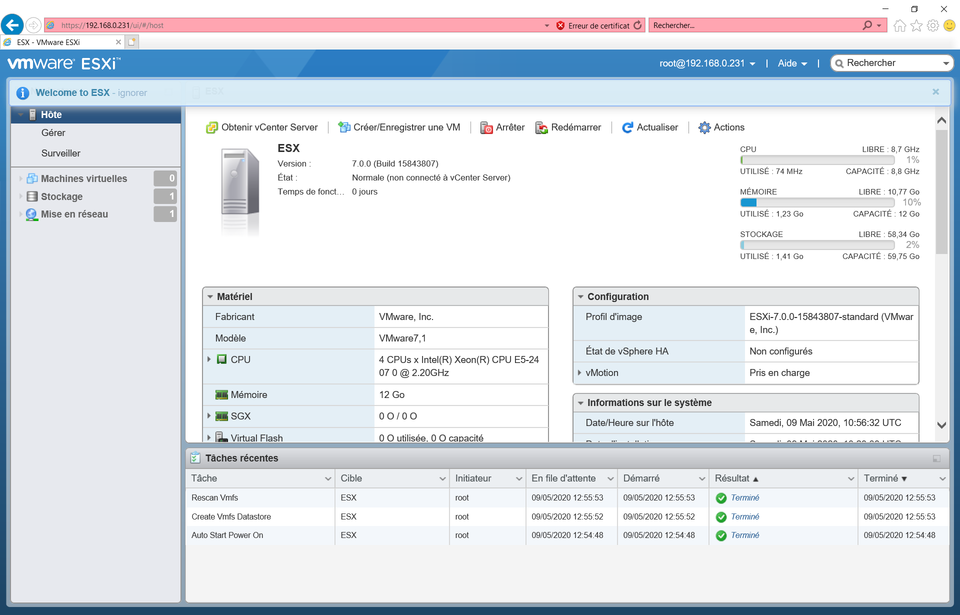 Création d'une machine virtuelle sur VMware ESXi 7.0